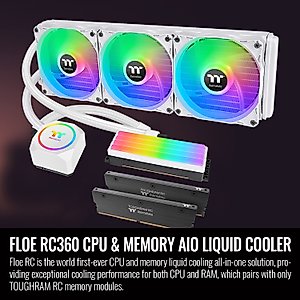 Thermaltake Floe RC360 Snow, AMD (AM5/AM4) / Intel (LGA 1700/1200), TT RGB Plus Software/Motherboard Sync ARGB Controlled, 360mm PWM All-in-One CPU & Memory Liquid Cooler CL-W331-PL12SW-A
