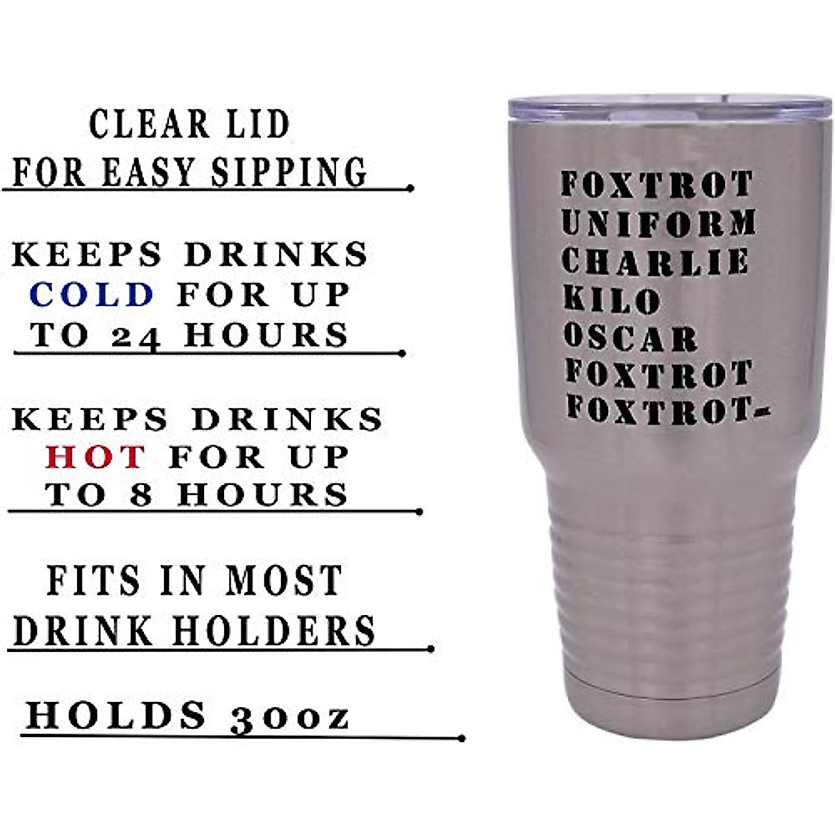 Rogue River Tactical Funny Military Acronym 30 Oz.Travel Tumbler Mug Cup w/Lid Vacuum Insulated Hot or Cold Military Veteran Gift