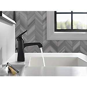 Delta Faucet Ashlyn Single Hole Bathroom Faucet, Single Handle Bathroom Faucet Matte Black, Bathroom Sink Faucet, Diamond Seal Technology, Drain Assembly, Matte Black 564-BLMPU-DST