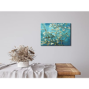 Wieco Art Almond Blossom Modern Framed Floral Giclee Canvas Prints By Van Gogh Famous Oil Paintings Reproduction Flowers Pictures on Canvas Wall Art Ready to Hang for Bedroom Home Decorations