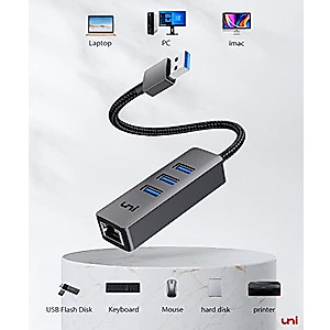USB-A to Gigabit Ethernet Adapter with 3 USB 3.0 Hub