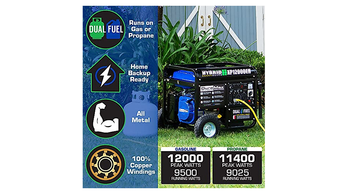 DuroMax XP12000EH Portable Dual Fuel Generator - Powerful & Reliable