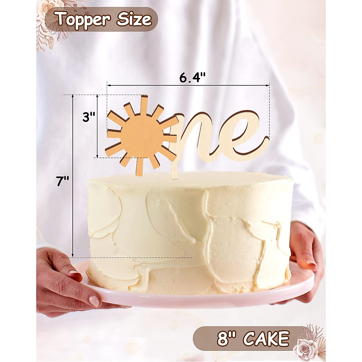 Sun One Cake Topper 1st Birthday Cake Decoration, 6.4'' x 7'' One Year Old Wooden Sun Cake Topper First Trip Around the Sun You Are My Sunshine Cake Smash Photo Booth Props B-day Bar Party Supplies