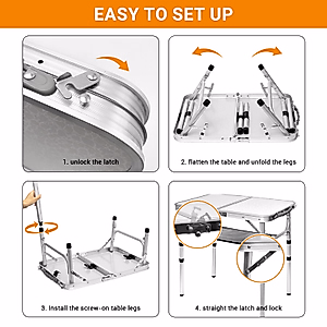 Folding Camping Table Small 3 Adjustable Height Portable Lightweight Table Aluminum for Outdoor Picnic Beach BBQ Cooking Home Use