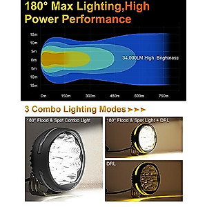 Navoroge 5in 34,000LM 300W LED Offroad White Light Pod,Spot Flood Combo Led Pods with Side Daylight,3 Modes Super Bright pod Lights,for Trucks Ford Jeep ATV UTV Pickup