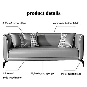 Sofa Couch Modern Living Room Sofa with Throw Pillows Composite Leather Breathable Fabric Sofa Couch Metal Support Feet High Rebound Sponge Cushions for Living Room Office