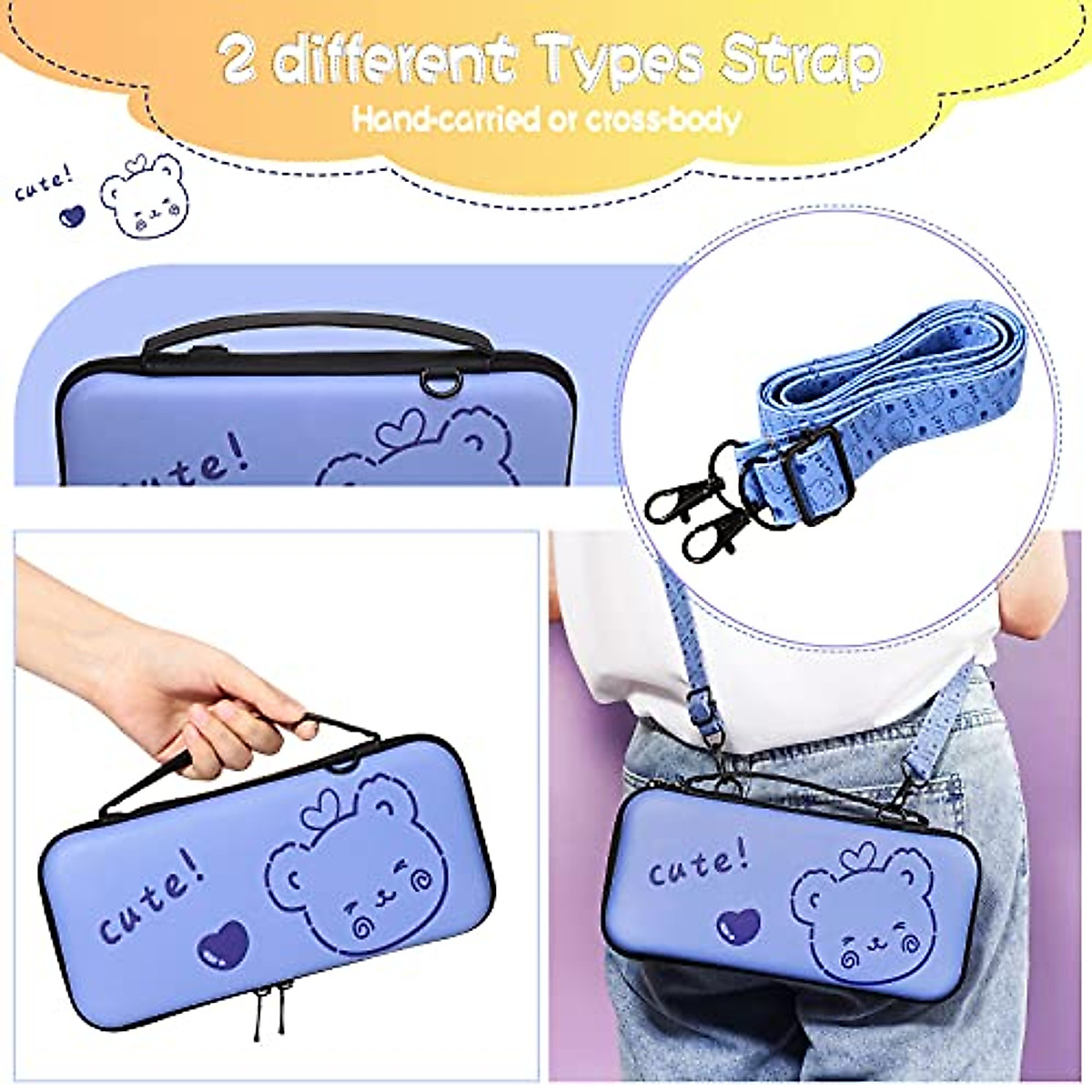 Weewooday Rabbit Protective Case and Carrying Case, Soft Slim Case Cover for Console and Controllers, Hard Shell Travel Carrying Bag with 12 Game Card Slots (Compatible with Switch)