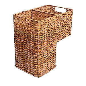 BirdRock Home Stair Basket for Staircases - Wicker Woven Storage Bin for Stairs - Natural Brown Organizer Baskets - Cut Out Handles - Reduce Clutter
