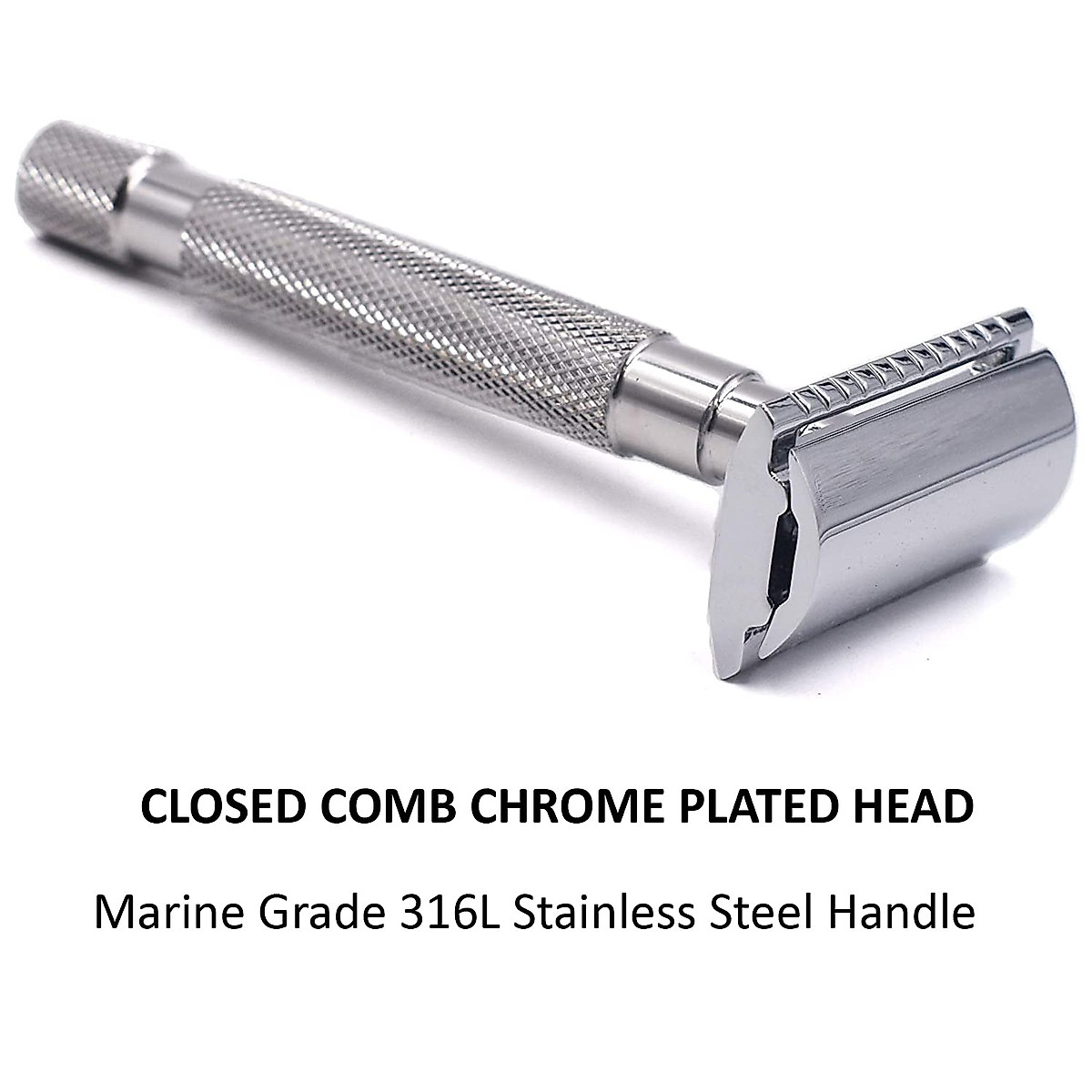 Parker 64S Stainless Steel Handle Double Edge Safety Razor & 5 Premium Blades