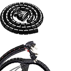 Black Cable Wire Organizer Cord Sleeve Management Cord Hider for Computer, TV, Desk, VIWIEU 5 Feet EZ Cable Sleeve Bundler Flexible & Expandable Home & Office Management Wire Concealer with Clip Tool