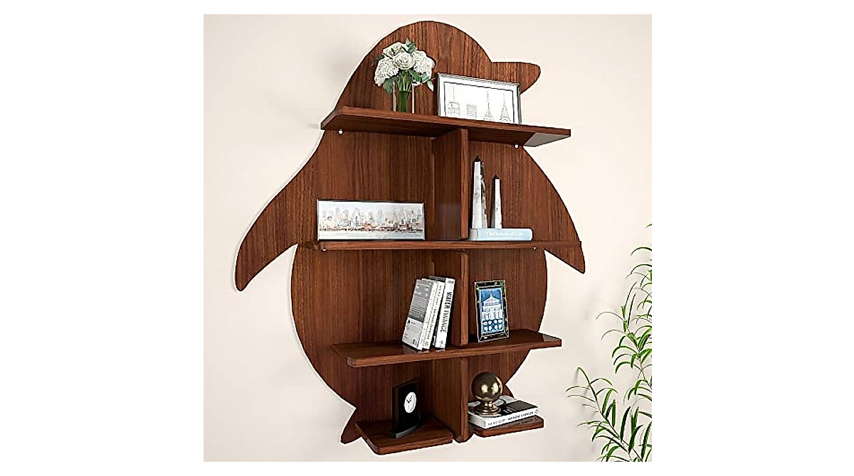 Penguin Shape Wood Wall Shelf - Handcrafted in India