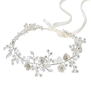 SWEETV Silver Wedding Headband Crystal Bridal Headpieces for Bride Flower Hair Accessories for Women Flower Girl Hair Vine