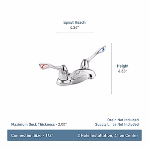 Moen Commercial M-Bition Chrome Two-Handle Centerset Bathroom Faucet 1.5 GPM, Single Mount Lavatory Sink Faucet, 8800