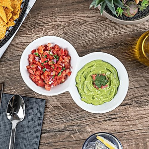 Restaurantware 9.1 x 4.9 x 2.3 Inch Double Dip Bowls 1 Microwave-Safe Condiment Server - 2 Compartments Microwave-Safe White Porcelain Dip Tray Dishwasher-safe For Snacks Relish Condiments Or Toppings