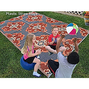 BalajeesUSA Premium Outdoor Plastic Patio Rugs – 6x9, Orange, Yellow, Grey, Durable and Affordable, Multipurpose, Woven Plastic Straw, All-Weather and Waterproof Rug, Reversible Camper Rug, Recycled