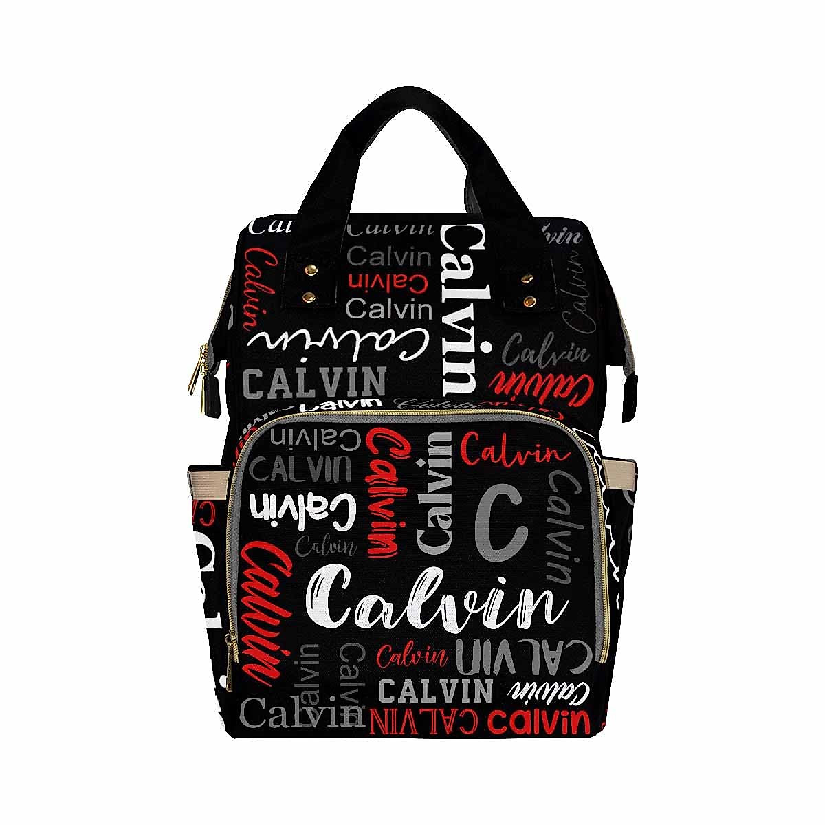Artsadd Custom Name Diaper Bag for Mom, Personalized Black and Red Monogram Backpack with Stroller Straps Large Travel Shoulder Bag Capacity Nappy Bag for Baby Shower Gifts