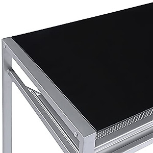 OSP Home Furnishings Zephyr Computer Desk with Keyboard Shelf and Tempered Glass Top, Black Glass and Silver Frame