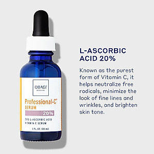 Obagi Professional C Serum 20%, Vitamin C Facial Serum with Concentrated 20% L Ascorbic Acid for Normal to Oily Skin, 1.0 Fl Oz Pack of 2