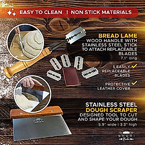 Shori Bake Banneton Bread Proofing Basket Set of 2 Round 9 Inch + Sourdough Bread Making Tools Kit, Baking Gifts for Bakers, Brotform Liner, Bread Lame, Dough Scraper, Bowl Scraper, Danish Dough Whisk