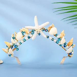 BARTOSI Boho Starfish Bride Wedding Tiaras and Crowns Gold Seashell Bridal Headbands Sea Star Beach Wedding Headwear for Women