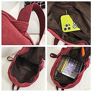 MININAI Vintage Aesthetic Canvas Backpack Preppy Backpack Japanese Harajuku Bag Fit 15.6” Laptop Travel Rucksack (Brown,One Size)