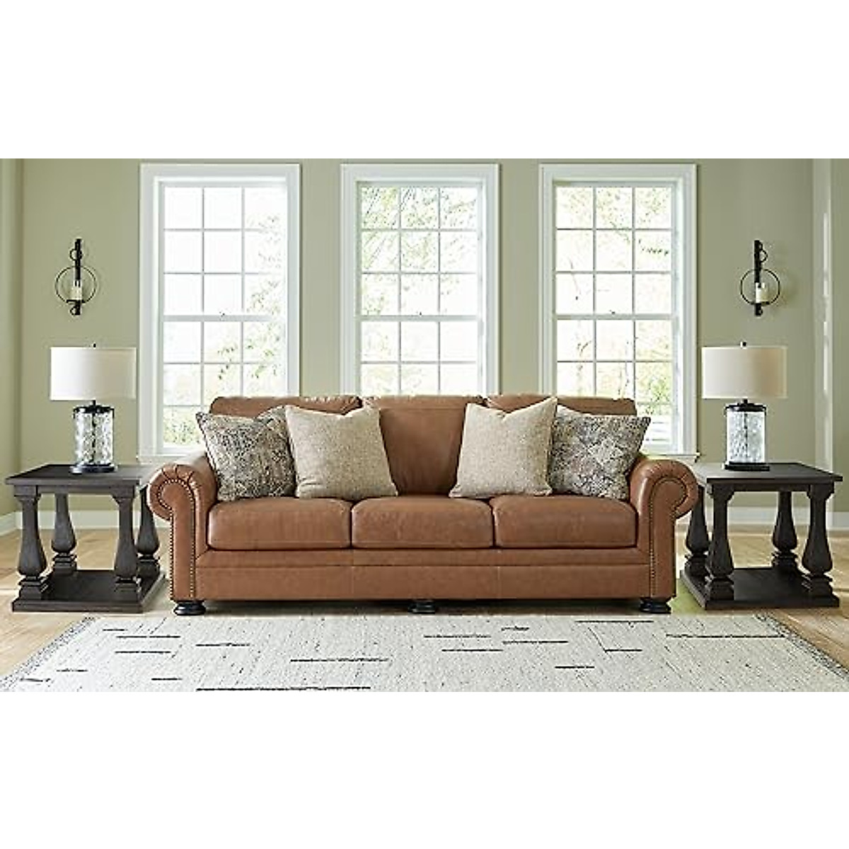 Signature Design by Ashley Carianna Classic Leather Match Sofa with Nailhead Trim, Dark Brown