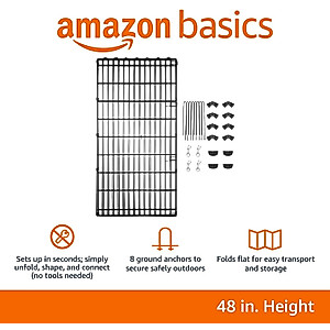 Amazon Basics Foldable Octagonal Metal Exercise Pet Play Pen for Dogs, Fence Pen, No Door, Large, 60 x 60 x 48 Inches, black