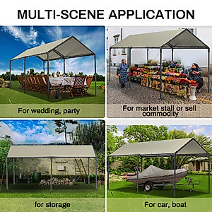 Carport Canopy 10x20 Heavy Duty Metal Carport Waterproof Carport Garage Tent Outdoor for Car Tuck Boat SUV Auto, Beige