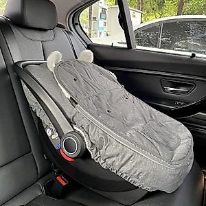 2 in 1 Winter Carseat Cover for Baby - Car Seat Cover Baby for Cold Weather Shield Covers with Zipped Warm Thickened Universal Baby Winter Essential - Grey