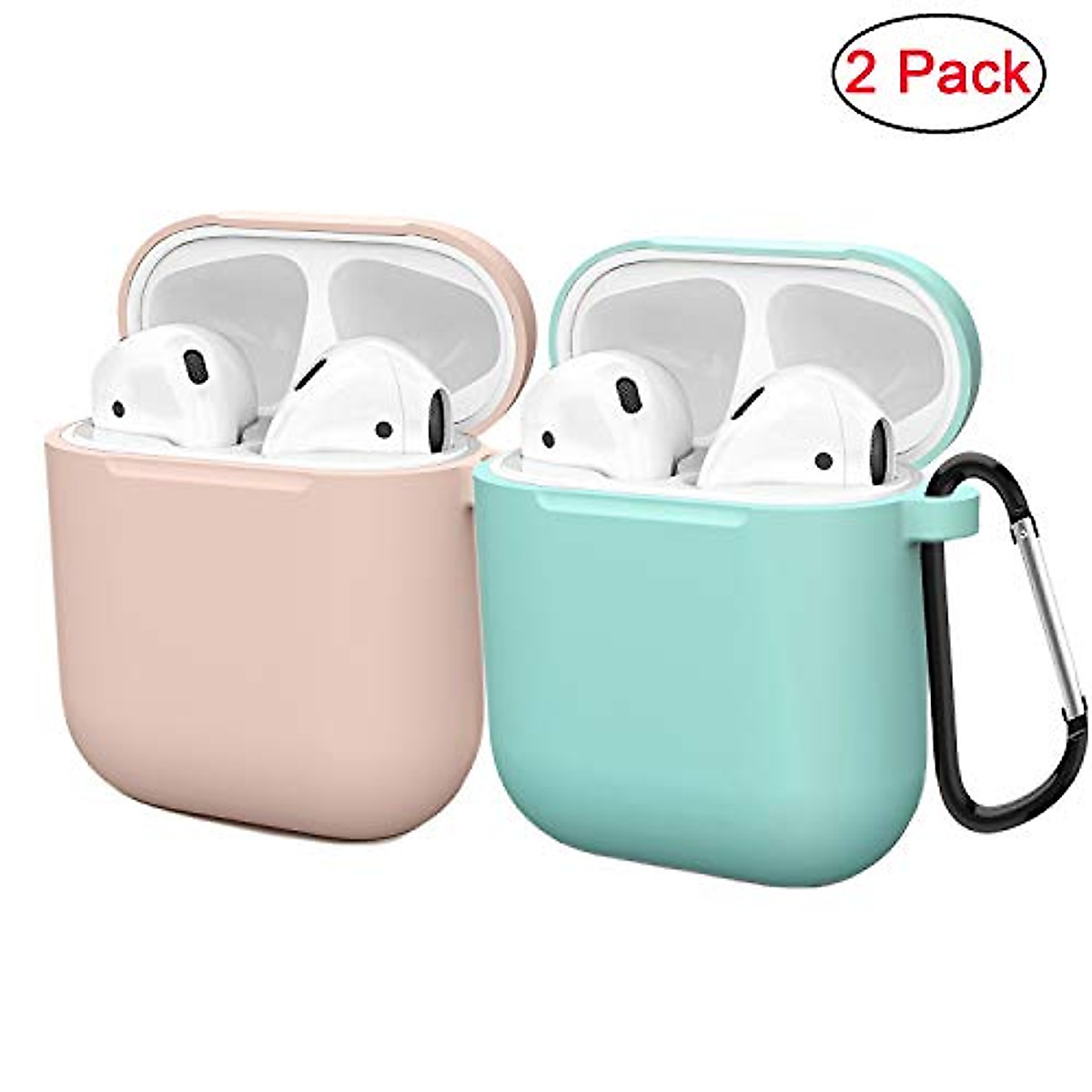 Compatible AirPods Case Cover Silicone Protective Skin for Apple Airpod Case 2nd &1st Generation (2 Pack) (Pink-Turquoise)