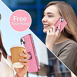 OCYCLONE iPhone 14 (6.1") Glitter Diamond Case with Ring Stand - Pink, Women & Girls