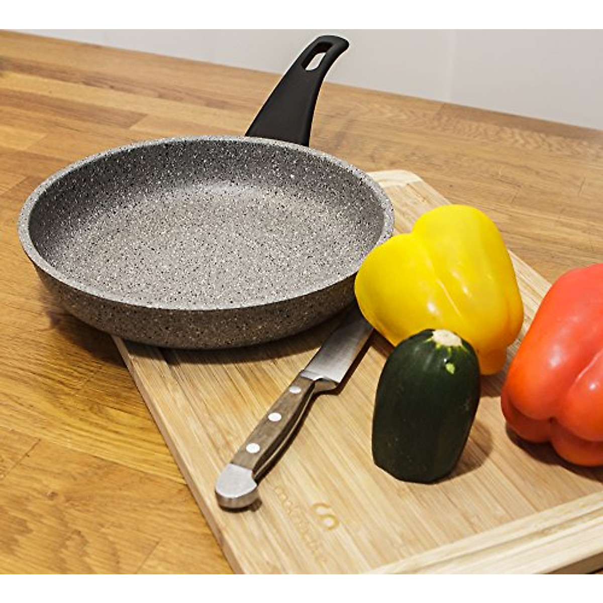 FLONAL Dura Induction Frying Pan Stone Effect Aluminum, 11.08-inches, Clear