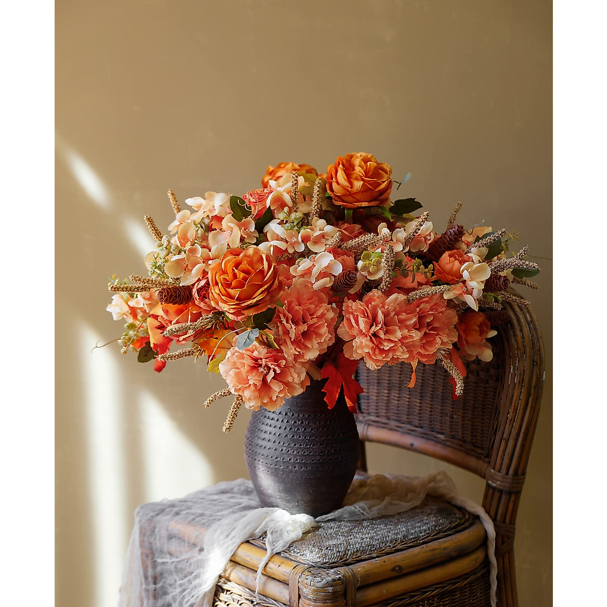 Thanksgiving Decorations - 2Pcs Artificial Fall Flowers, Fall Decor Flower Bouquet for Wedding Bouquets Autumn Decor Centerpieces Arrangements Faux Flowers Party Bridal Baby Shower Home Decorations