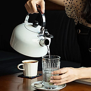 Tea Kettle Stovetop Whistling Teapot Stainless Steel Tea Pots for All Stovetop with Ergonomic Handle - 3 Quart Whistling Teapot Water Boiling Kettle Automatic for Drinking Coffee (White)