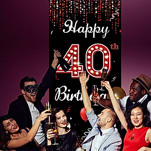 40th Birthday Door Banner Backdrop, Happy 40th Birthday Decorations for Women Red Black, 40 Years Birthday Photo Props, 40 Birthday Party Yard Sign Supplies for Outdoor Indoor Sturdy, Vicycaty