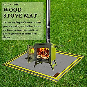 SoloWilder Wood Stove Mat 32" x 20" Fire Pit Grill Mat for Tent Stove Deck Patio Grass Lawn Campsite Insulation Protection