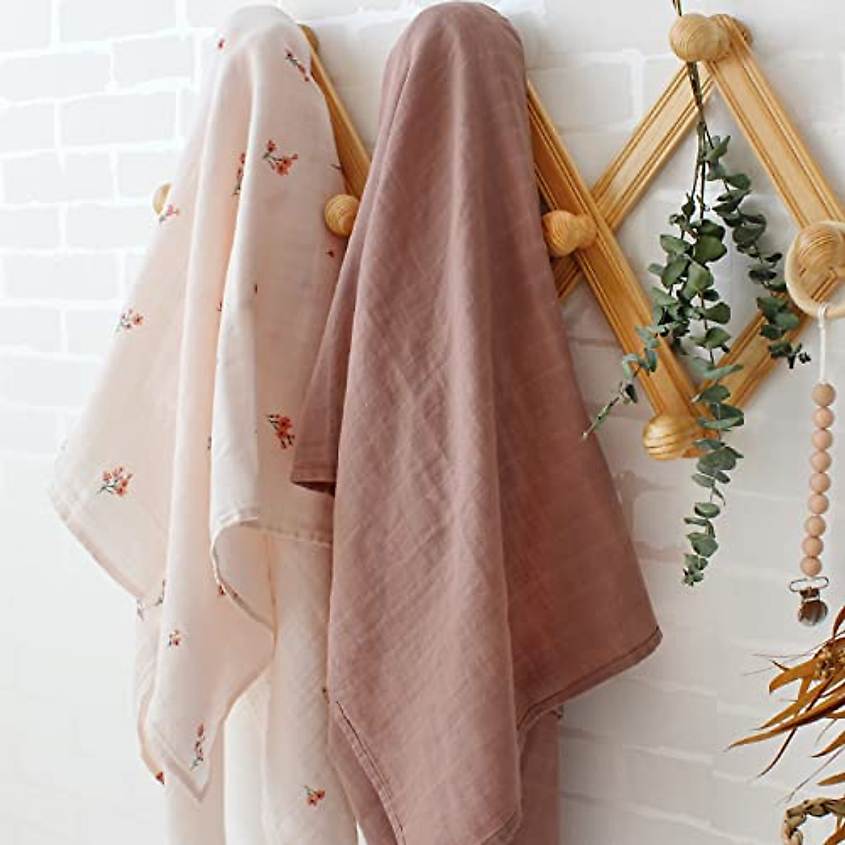 LifeTree Baby Girl Swaddle Blankets, Muslin Swaddling Wrap Neutral Receiving Blanket for Newborn, 100% Organic Cotton, Large 47 x 47 inches, Solid Color/Flower Print