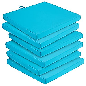 Uheng 6 Pack Patio Outdoor Chair Cushions with Ties, Seat Pads Mat, Waterproof Removable Cover, Comfort Memory Foam Nonslip for Garden Deck Picnic Beach Pool -18" X 18"(Blue)