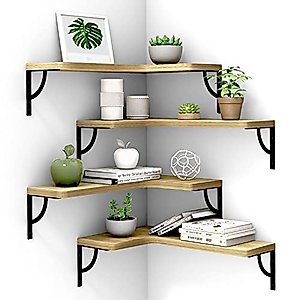 Canupdog Corner Floating Shelves Wall Mounted Set of 4, Wood Display Storage Wall Shelves for Living Room, Bedroom, Office, Bathroom Kitchen & Decoration