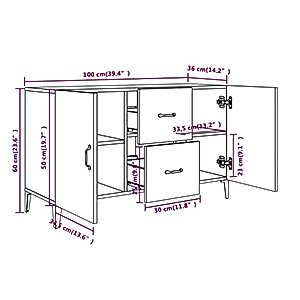 loibinfen Sideboard Buffet Server Storage Cabinet with Drawers and Doors, Console Table Home Kitchen Sideboard with Metal Legs, Dining Room Furniture Cupboard, Brown Oak 39.4"x14.2"x23.6" -AA