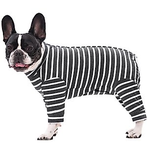 Paipeper Dog Surgery Recovery Suit for Female Male Puppy,Dog Bodysuit Long Sleeve Prevent Shedding and Licking Wound,Dog Pajamas,E-Collar Cone Alternative(Black White Stripe-m)
