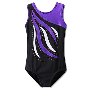BAOHULU Leotards for Girls Gymnastics Toddler Shiny Diamond Metallic Athletic Bodysuit B179_BlackPurple_12A