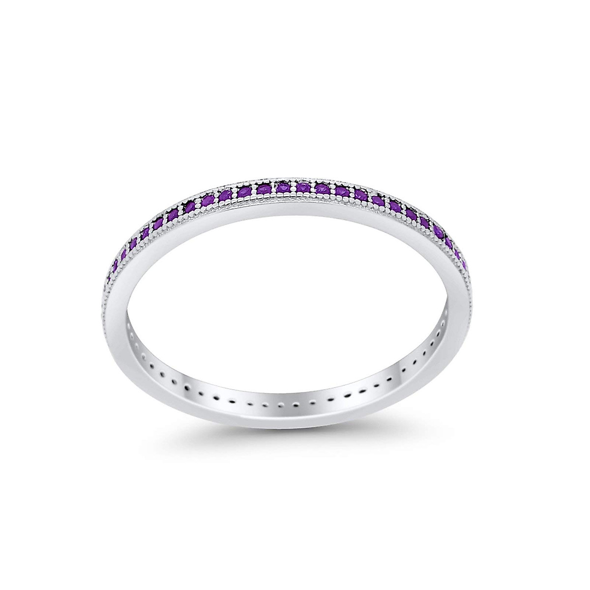 Blue Apple Co. Simulated Amethyst Cubic Zirconia Size-10 Full Eternity Stackable Band Ring Round Simulated Cubic Zirconia 925 Sterling Silver