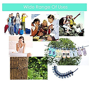 2-Piece Portable Clothesline, Retractable Travel Clothesline with 12 clothespins and 13 Spring Buckles Outdoor Camping Accessories (Blue + Black)