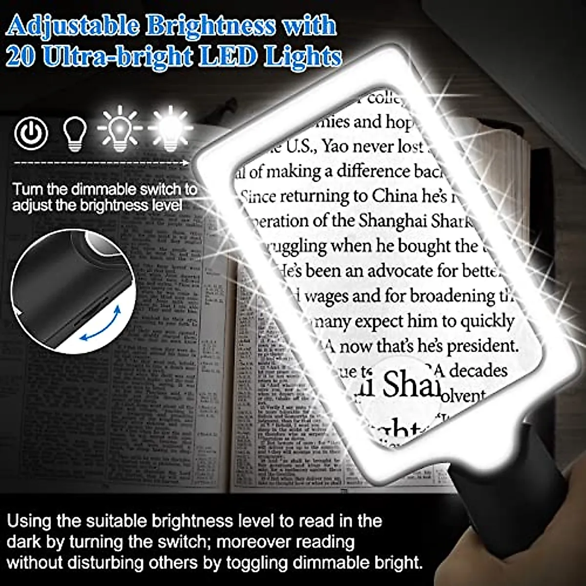 Magnifying Glass with Light, 4X 10X Magnifier with 20 Anti-Glare and Dimmable LED Lights Provides Evenly-Lit Viewing Area for Low Vision Seniors