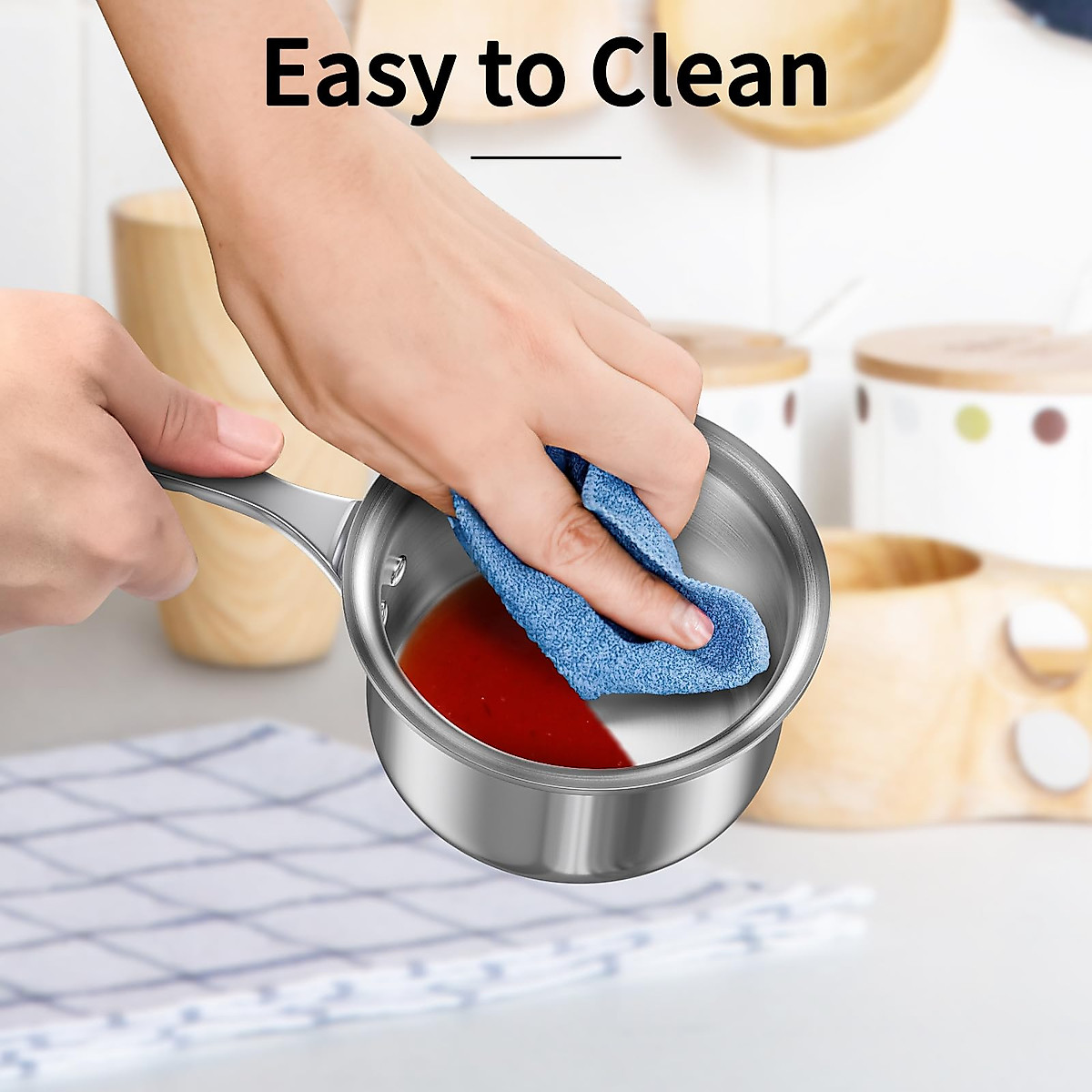 Macevia Mini Sauce Pan with Lid,Stainless Steel Butter Warmer Mini Pan Cooking Sauce Stay-Cool Handle For All Stoves Multipurpose Use for Home Kitchen or Restaurant (13.8oz/320ml) - Silver