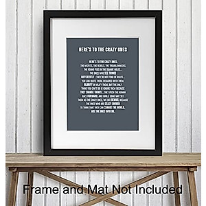 Heres to the Crazy Ones Entrepreneurial Motivational Quote -8x10 Art Print, Home Decor - Inspirational Wall Art Poster - Unique Room Decorations for Office, Den - Gift for Entrepreneur, Boss