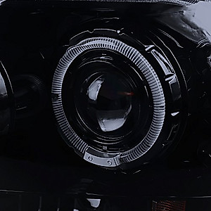 SPEC-D TUNING Halo Rim LED Glossy Black Housing Smoke Lens Projector Headlights Compatible with 1999-2004 Ford F-250/F-350/F-450/F-550 Super Duty, Left + Right Pair Headlamps Assembly