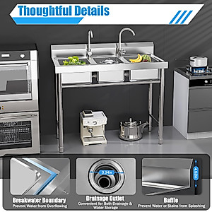 LENJKYYO 3 Compartment Sink, Stainless Steel Kitchen Sink Laundry Tub Culinary 99”Lx46”Wx91”H Sink Commercial Grade for Restaurant/Kitchen/Laundry/Utility Room