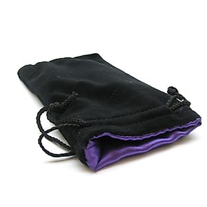 5"X8" Black Velvet Dice Bag with Purple Satin Lining
